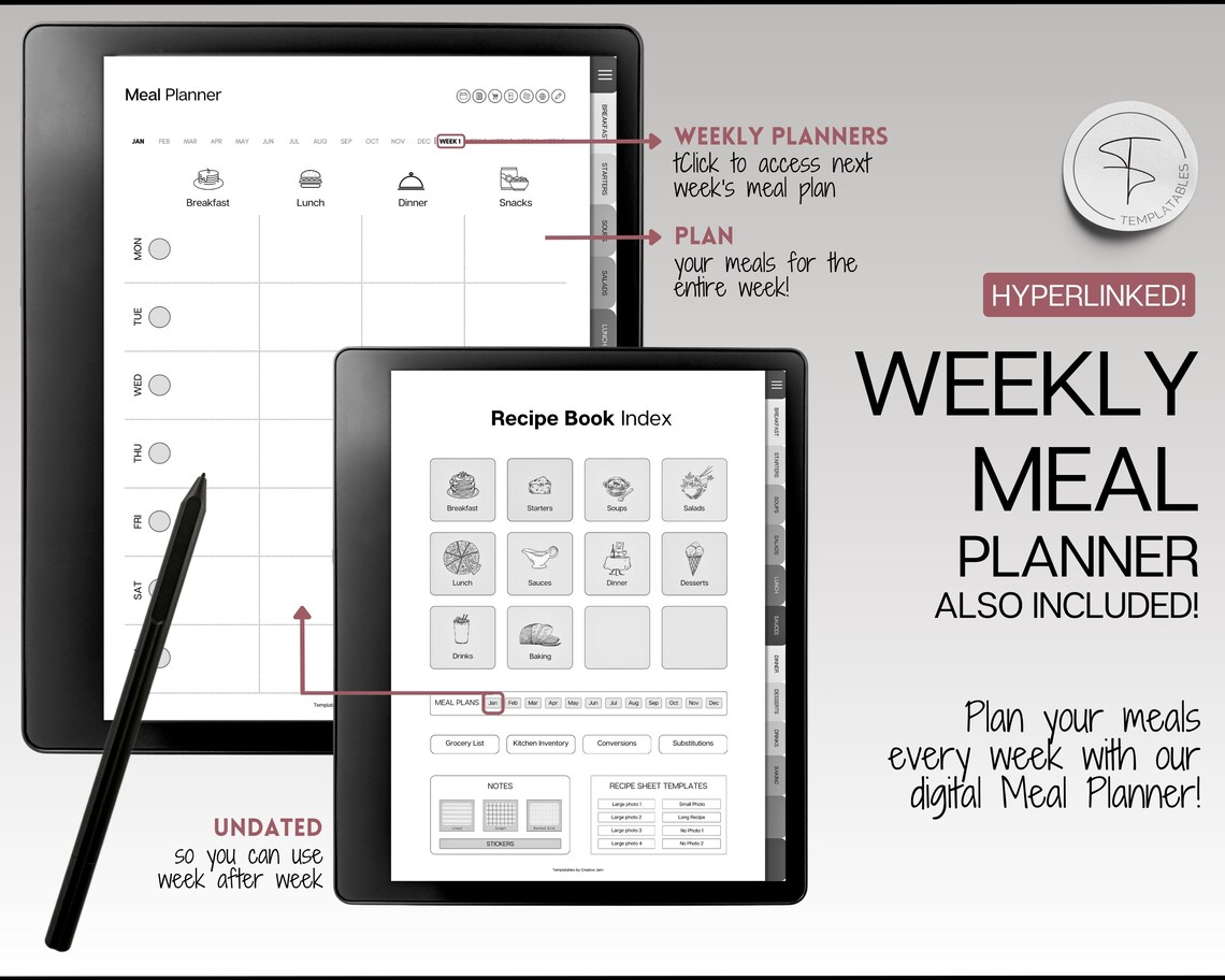 Digital Recipe Book for Kindle Scribe, Recipe Template, Digital Meal ...