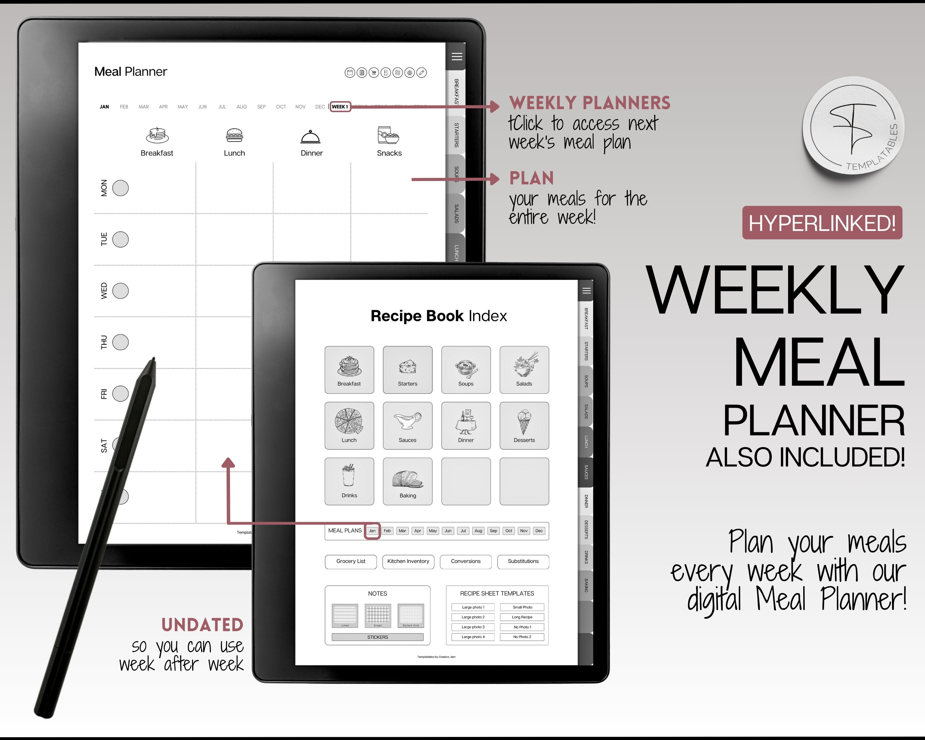 Digital Recipe Book for Kindle Scribe, Recipe Template, Digital Meal ...