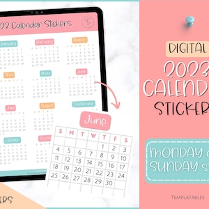 Mini Calendar Digital Planner Stickers, 2023 Digital Calendar Stickers ...