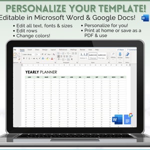 EDITABLE Perpetual Calendar, Undated Year at a Glance, Reusable ...
