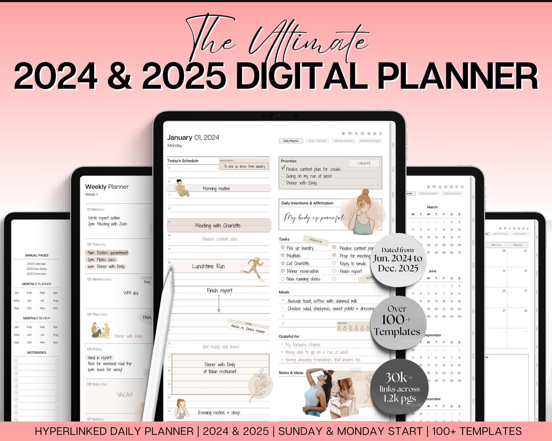 2024 2025 Digital Planner, Daily, Weekly, Monthly Planner, iPad Planner ...
