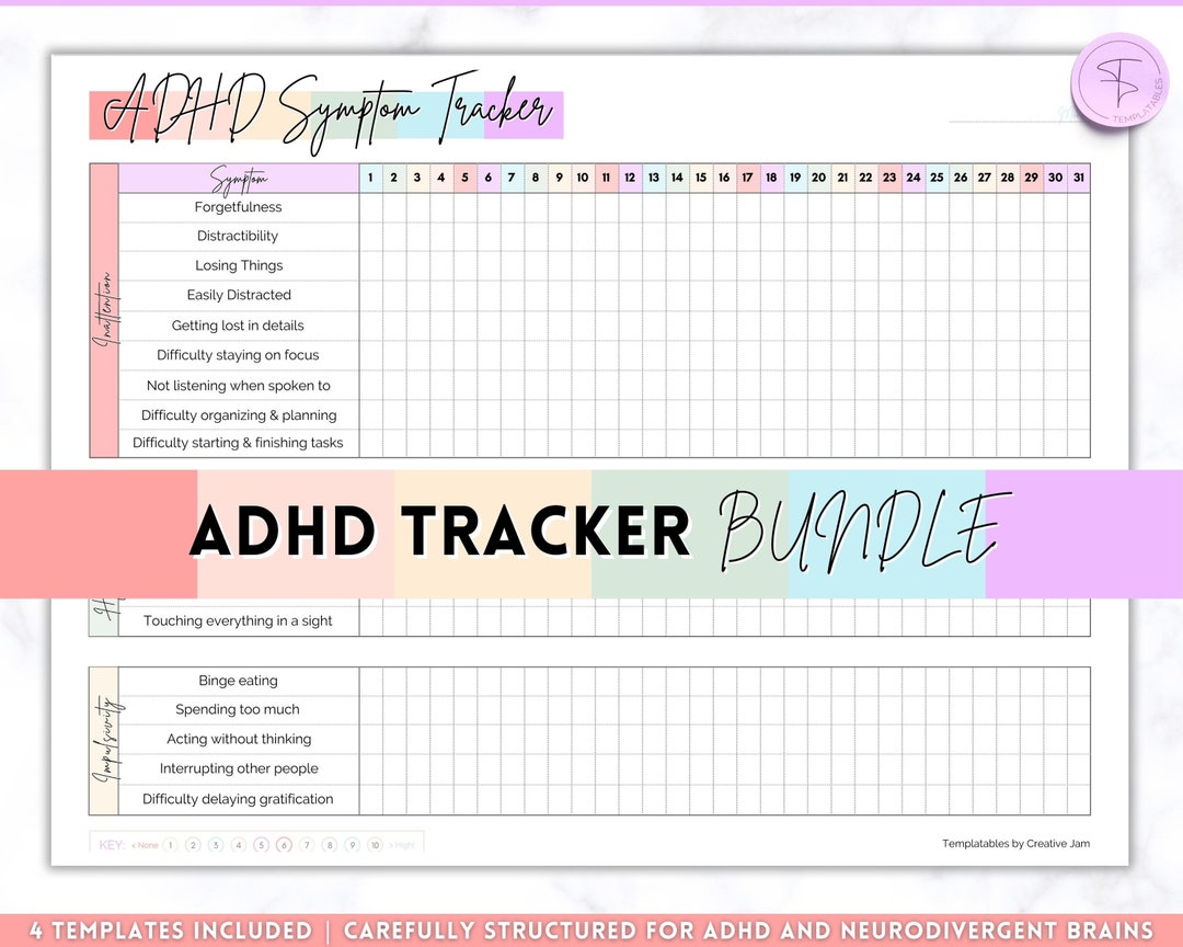 Printable ADHD Trackers for Adults! Monthly Symptom Tracker, Behavior ...