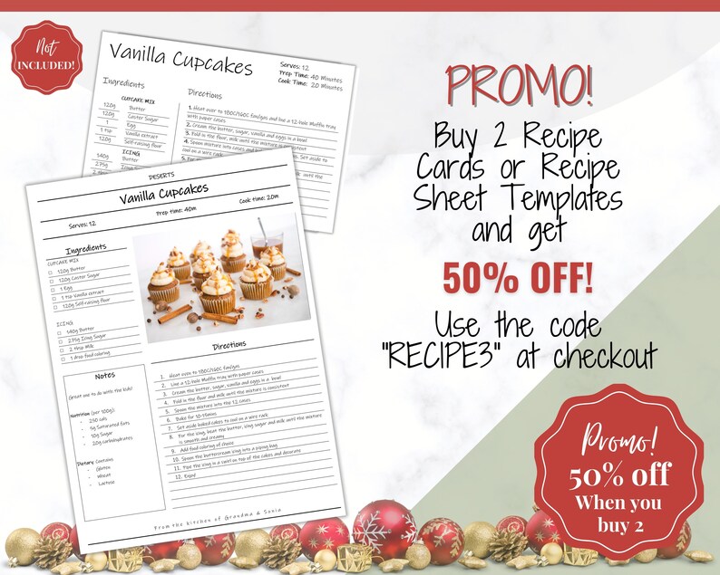 CHRISTMAS Recipe Sheet Template EDITABLE Recipe Book - Etsy
