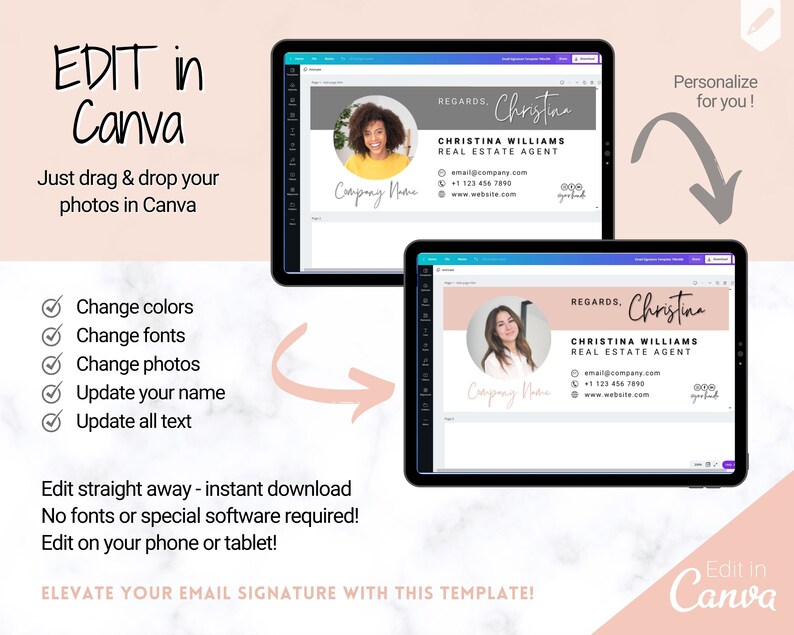 Email Signature Template With Logo & Photo Editable Canva - Etsy