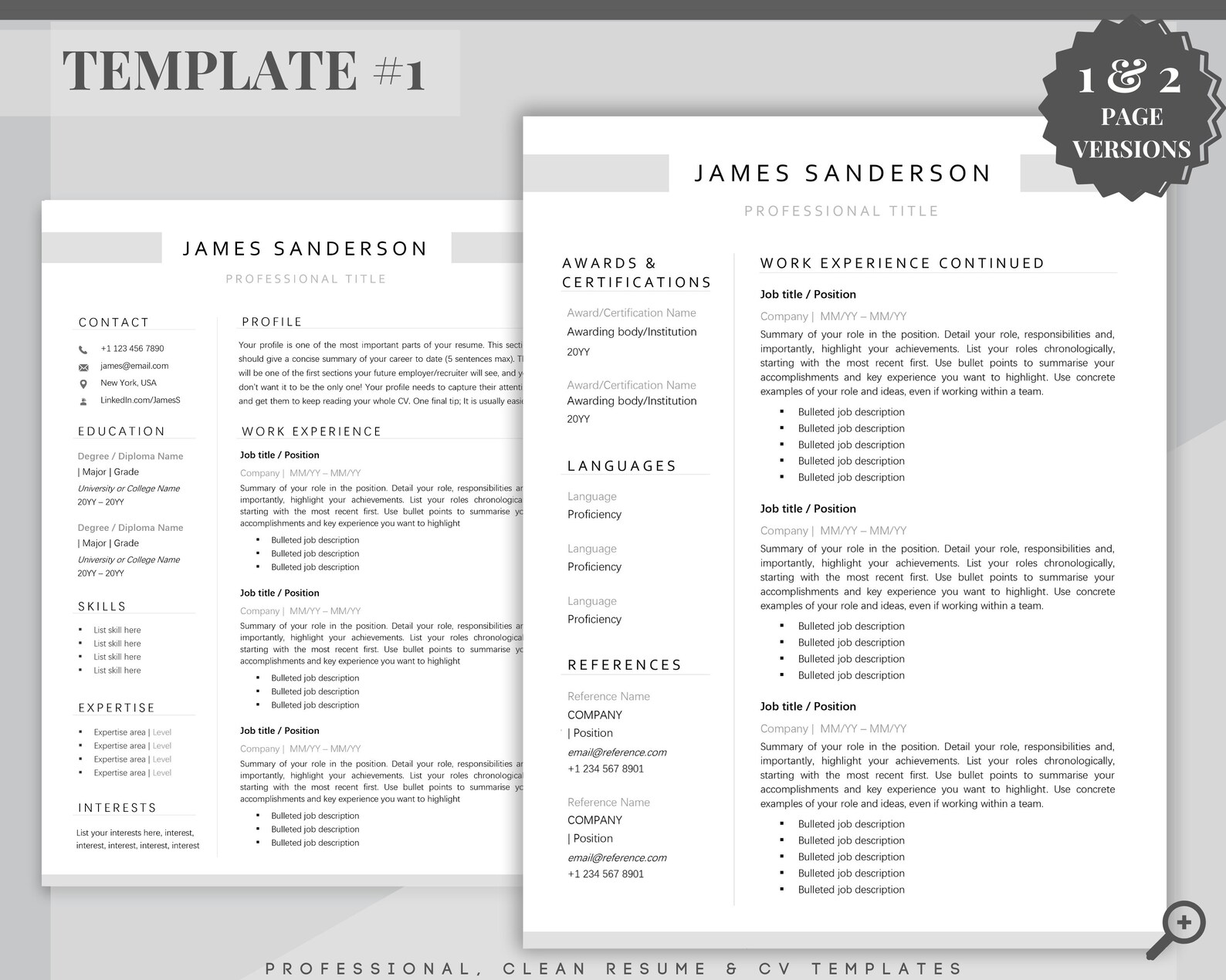 CV TEMPLATE Bundle Resume Word. Professional Resume Bundle. - Etsy UK