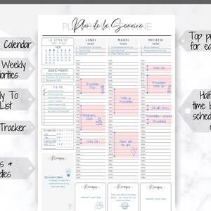 FRENCH Weekly Planner Printable, Français, Hourly Planner, Plan De La ...