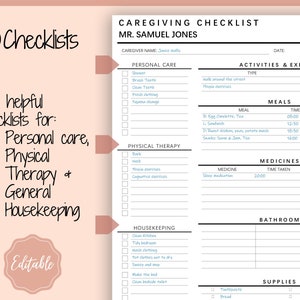 Elderly Care Caregiving Checklist. EDITABLE Printable is Ideal for ...