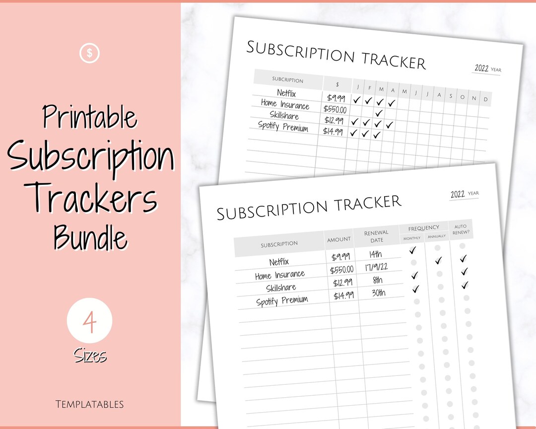 Subscription Tracker Printable, Expense Tracker, Budget Planner ...