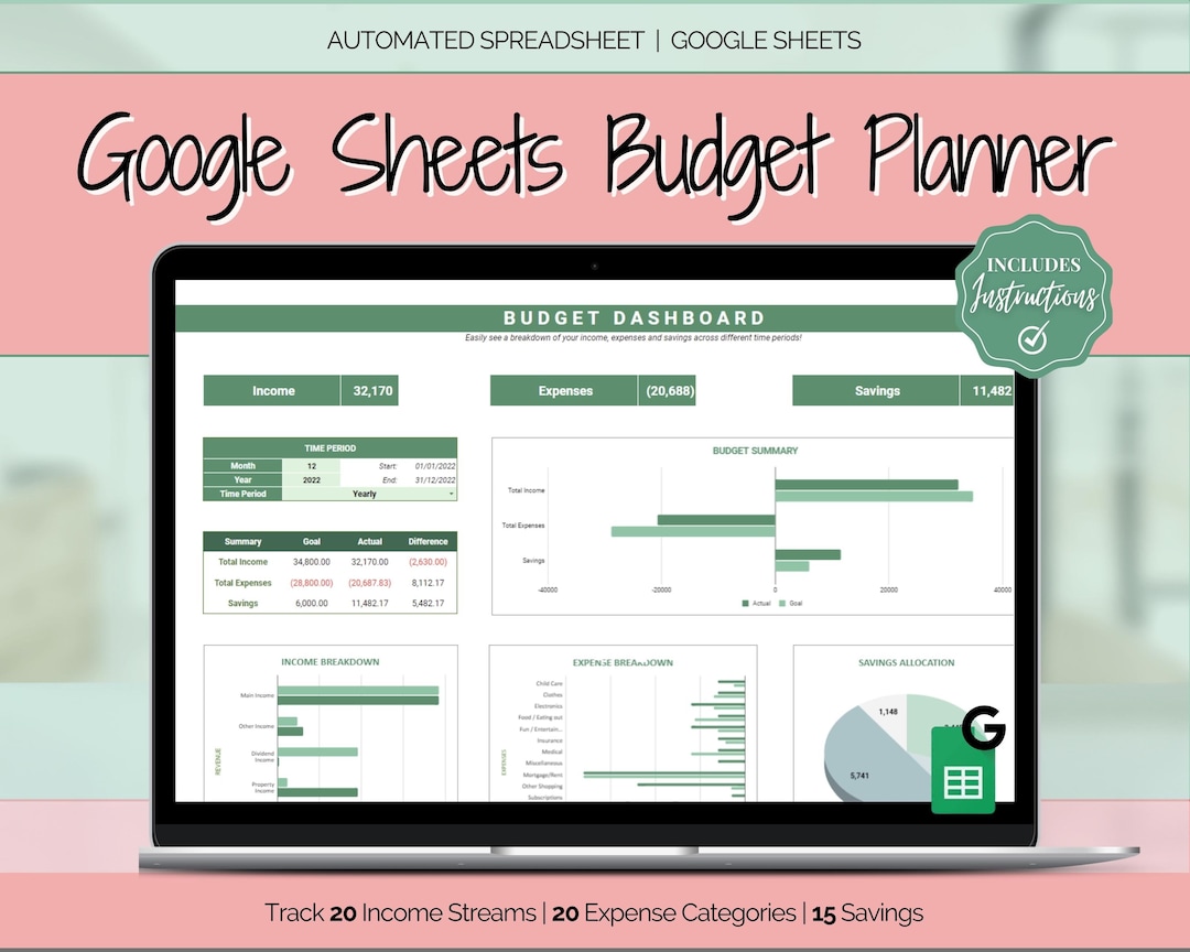 Google Sheets Budget Planner, Budget Spreadsheet, Easy Monthly Budget ...