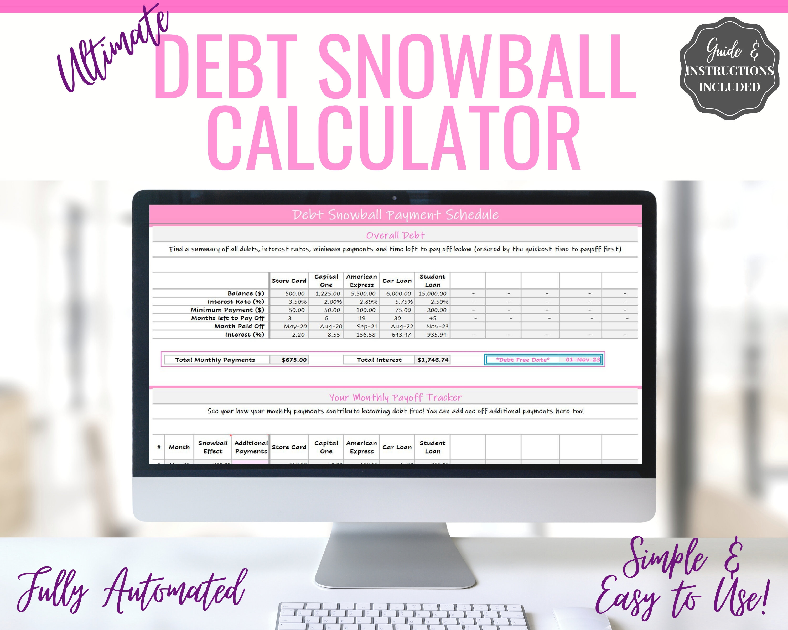 Dave Ramsey Debt Snowball Calculator 20 debts Excel Budget | Etsy