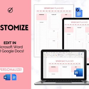 EDITABLE Daily Planner, Work Day Organizer, Work From Home to Do List ...