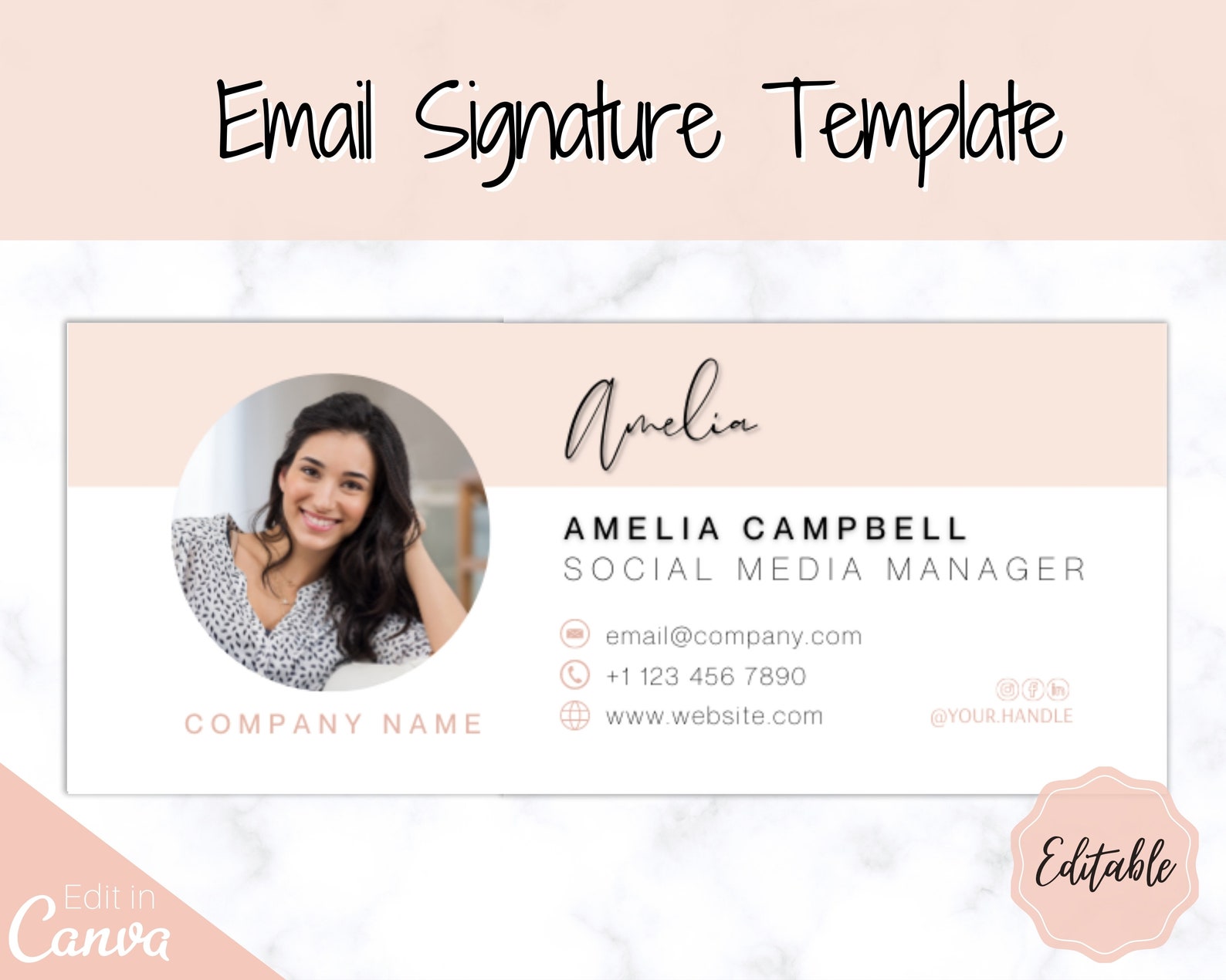 Email Signature Template With Logo & Photo! Editable Canva Signature ...