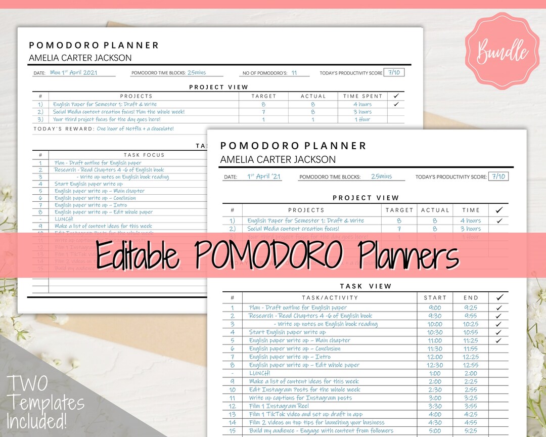 POMODORO Planner, Productivity Planner Pages, Student Planner ...