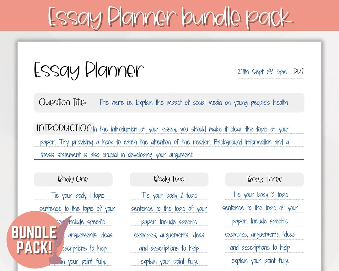 8 Pg Essay Planner Printable BUNDLE for Students, Essay Writing ...