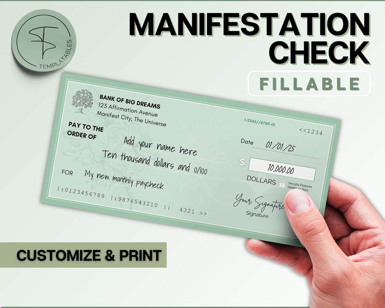 EDITABLE Manifestation Check Templates, Money Magnet, Vision Board, Law ...