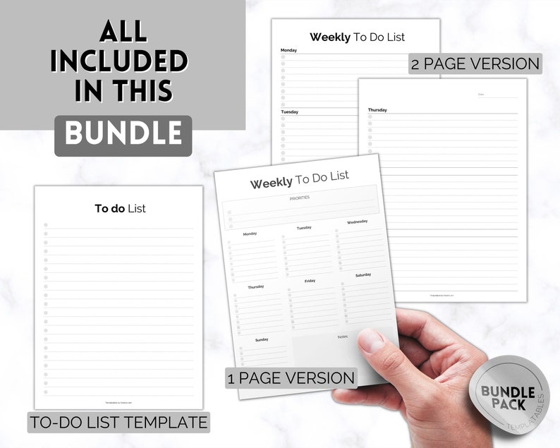 Printable Weekly Planner Template BUNDLE Week at a Glance - Etsy