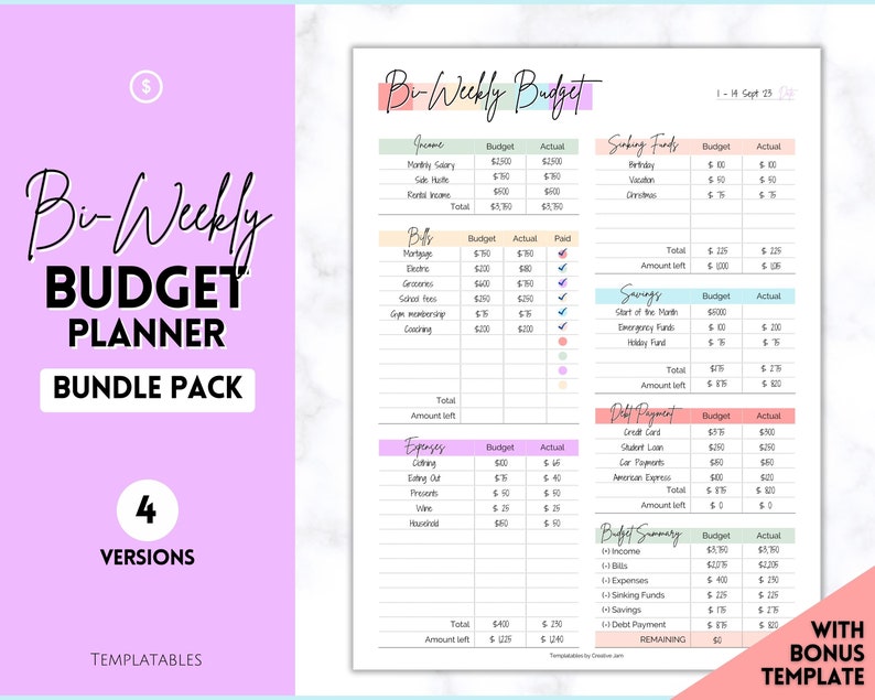 Biweekly Budget Planner EDITABLE Bi-weekly Template PDF - Etsy