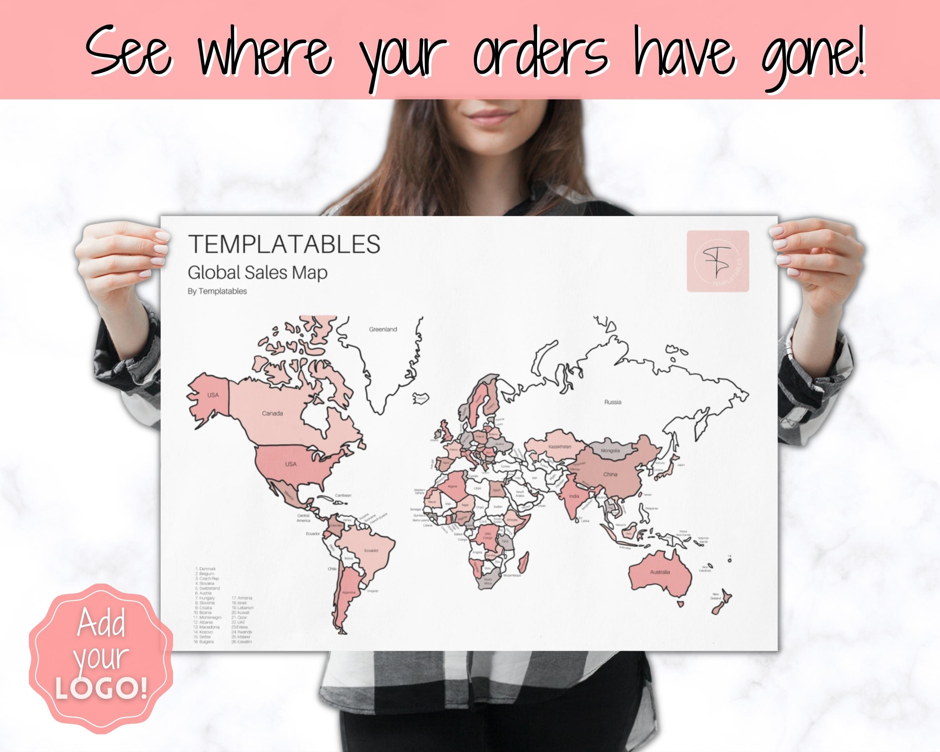 WORLD Sales Map EDITABLE Etsy Global Sales Tracker Business - Etsy UK