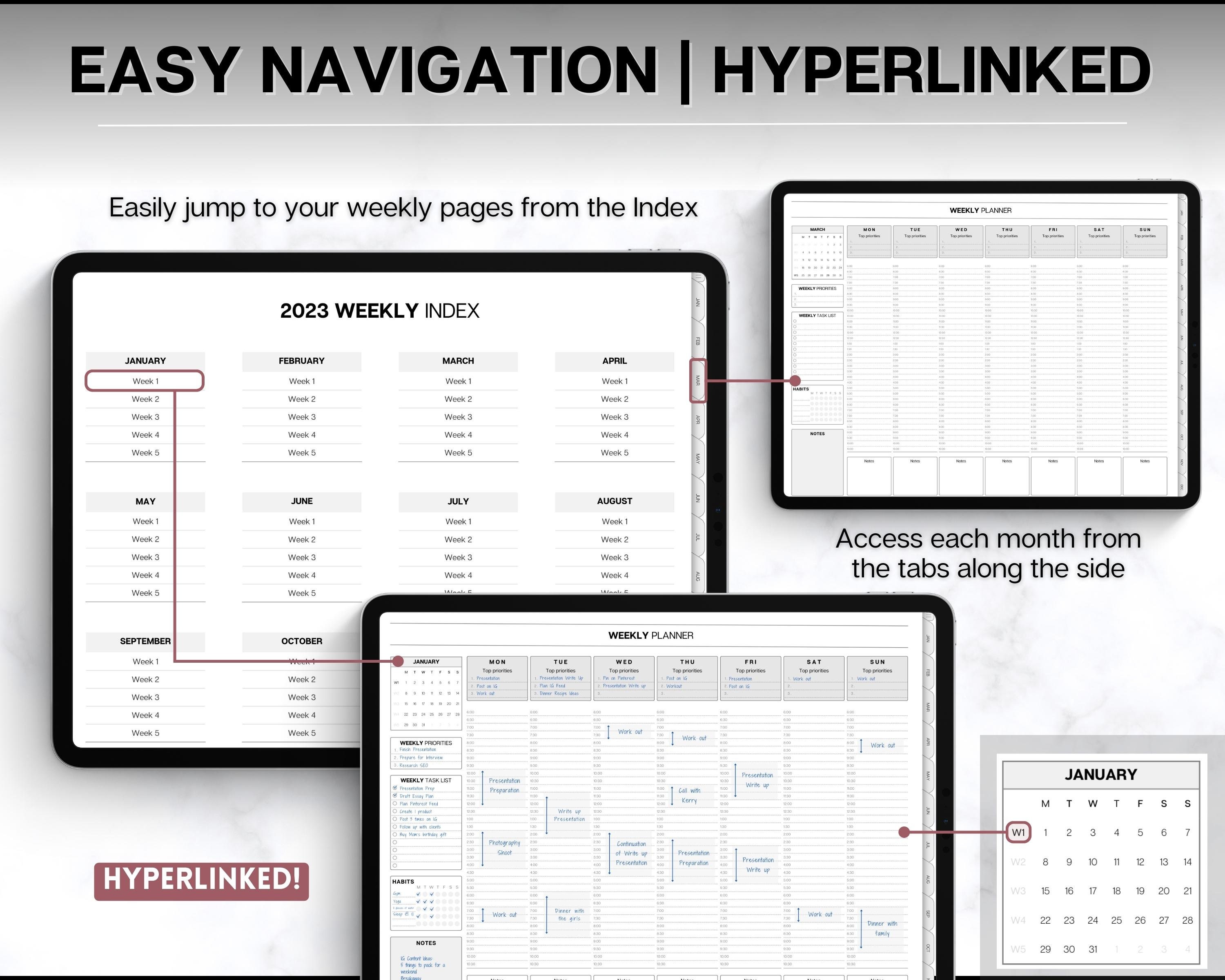 WEEKLY Hourly Digital Planner, 2024 Digital Planner, iPad Planner ...