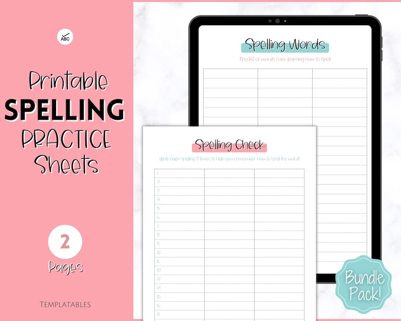 Spelling Practice Printable Spelling Words Sheets Sight Word - Etsy