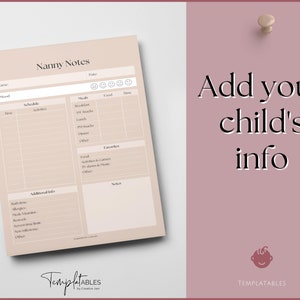 Nanny Schedule, Nanny Notes & Report Template for Baby, Babysitter Info ...