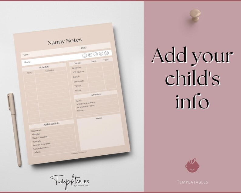 Babysitter Guide & Info Sheet Nanny Notes Template Nanny - Etsy