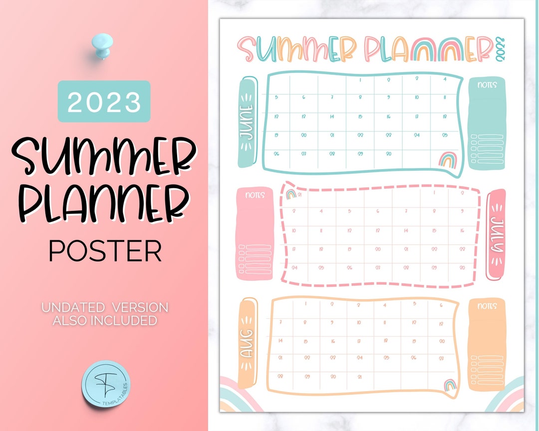 Kids Summer Calendar, 2023 Summer Poster, Summer Countdown, Printable ...