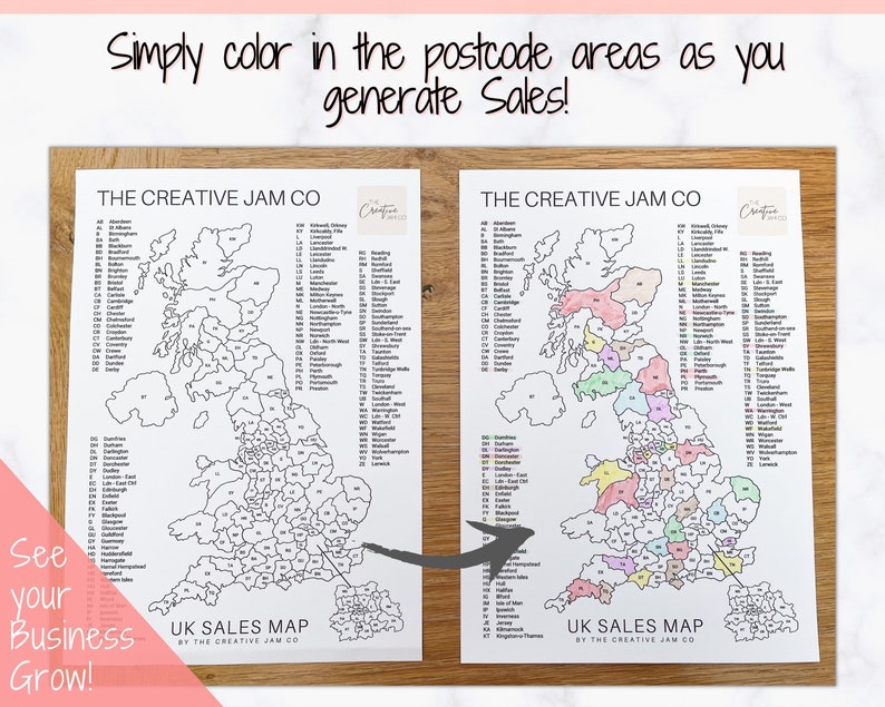 PERSONALISED UK Postcode Sales Map, Business Colour in Map, Etsy Sales ...