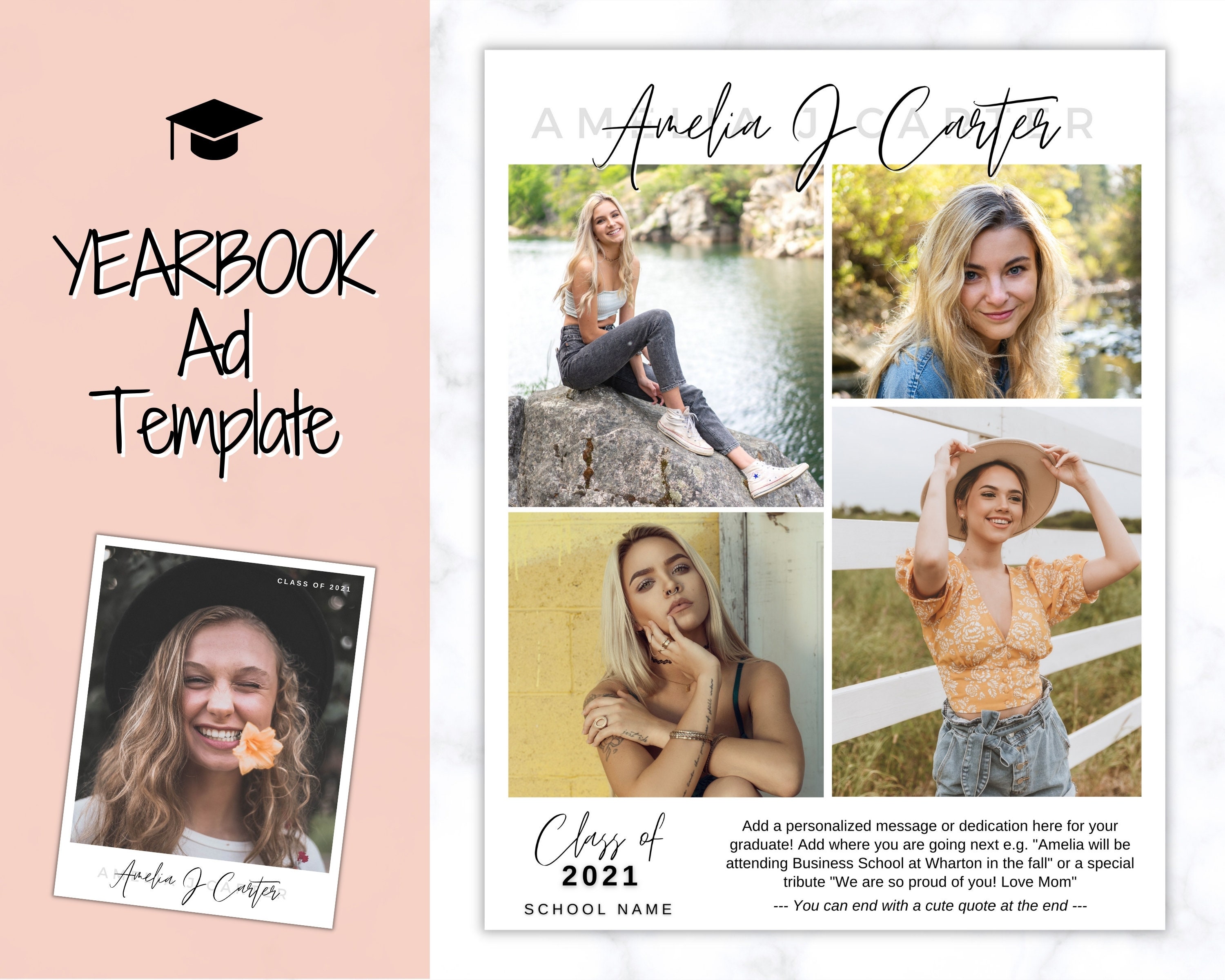 Yearbook Template Senior & High School Graduation Ad Grad | Etsy