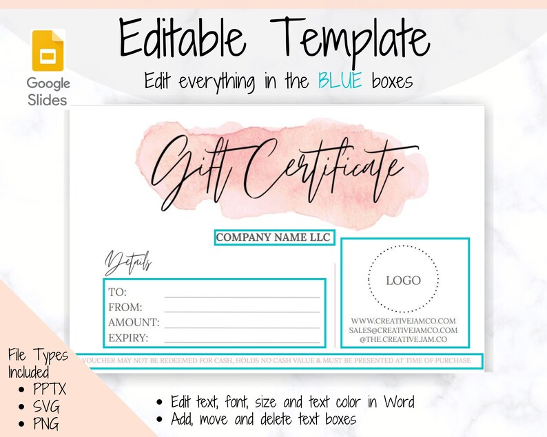 Gift Voucher Gift Certificate Template. Editable Gift Card | Etsy