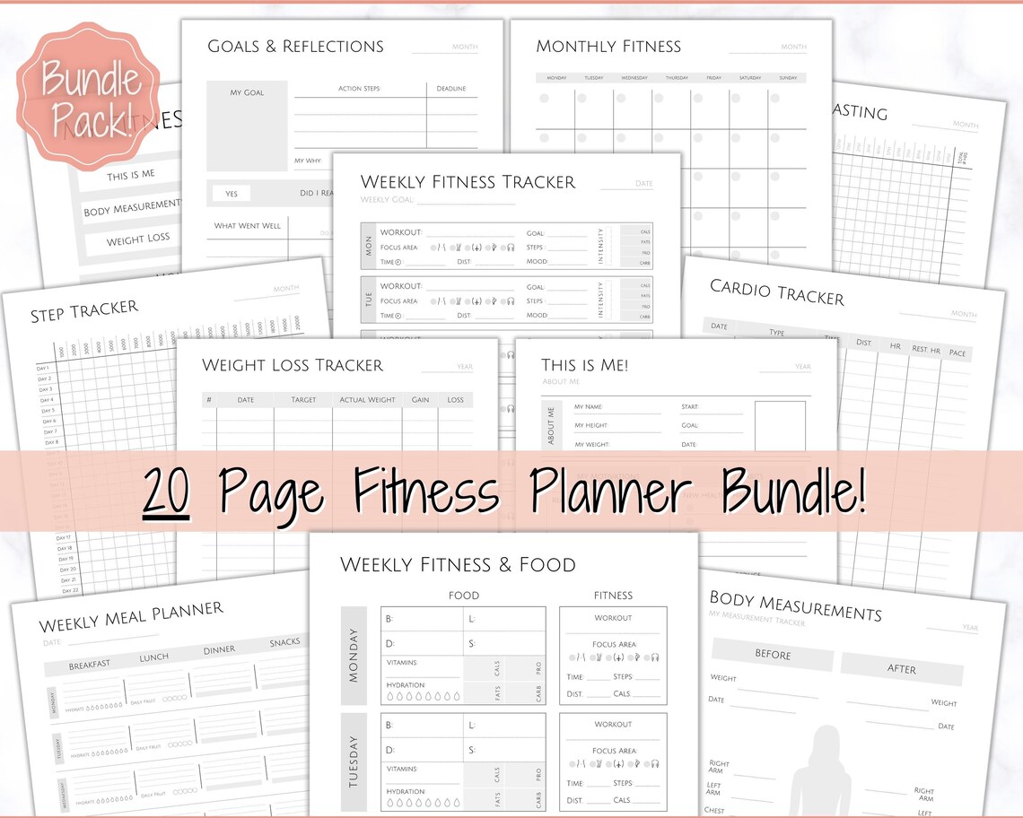 Fitness Planner Weight Loss Tracker BUNDLE Workout Planner - Etsy