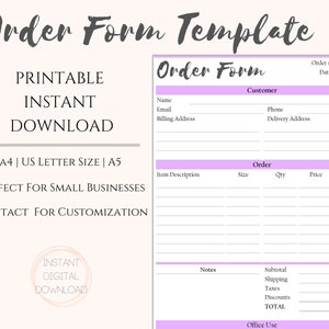 Order Form Template. Printable PURPLE Customer Order Sales Invoice ...