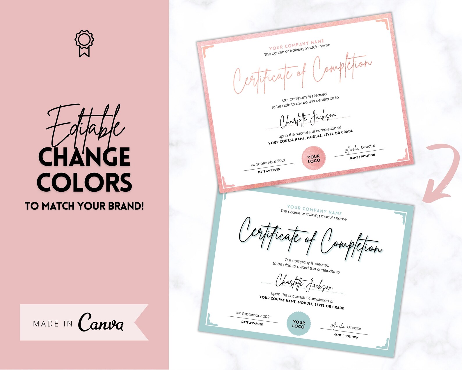 Certificate of Completion Template Editable Rose Gold - Etsy Canada