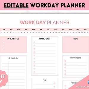 EDITABLE Daily Planner, Work Day Organizer, Work From Home to Do List ...
