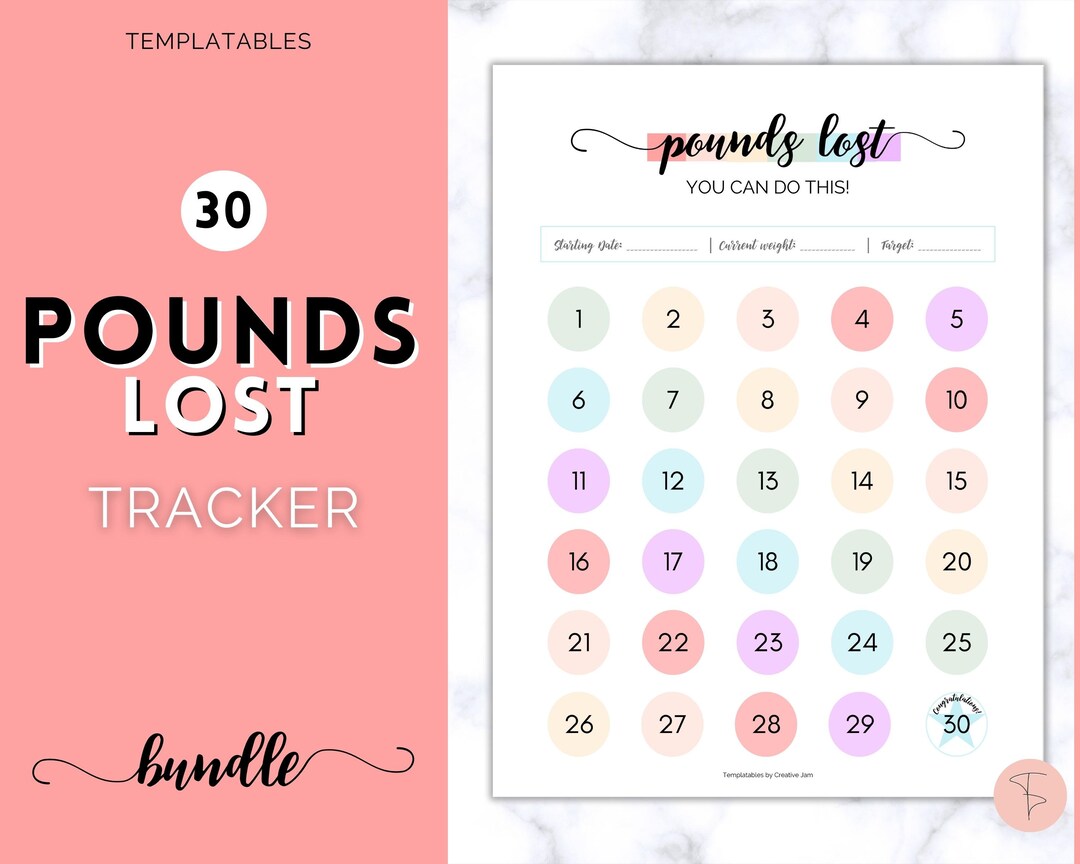 Pounds Lost Tracker, 30 Lbs, Pack of 5 Weight Loss Trackers, 10 20, 30 ...