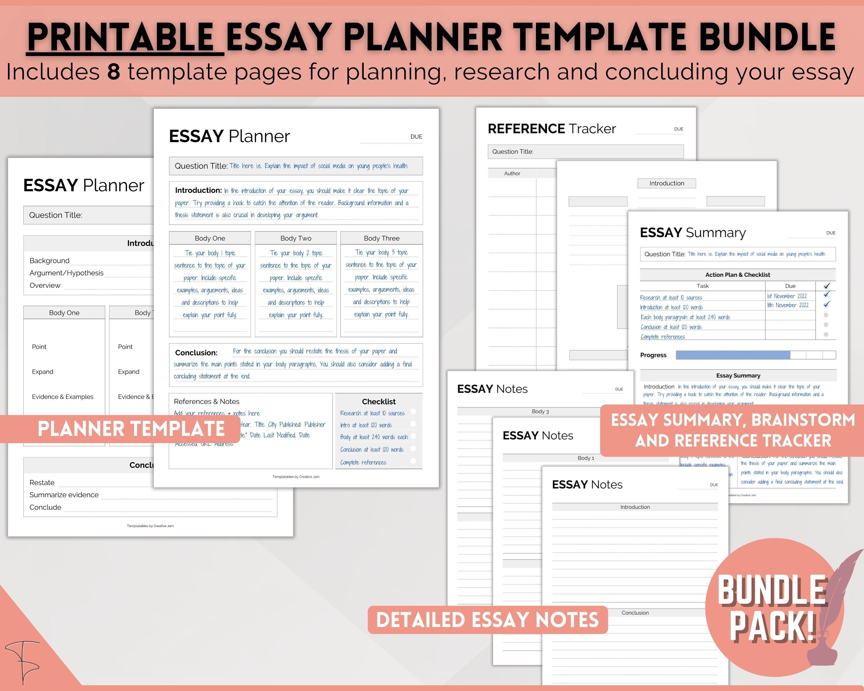 Printable Essay Planner BUNDLE for Students, Essay Writing Template ...