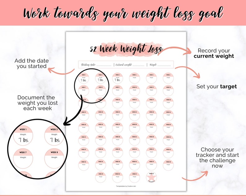 52 Week Weight Loss Tracker 12 Month Challenge Weightloss - Etsy