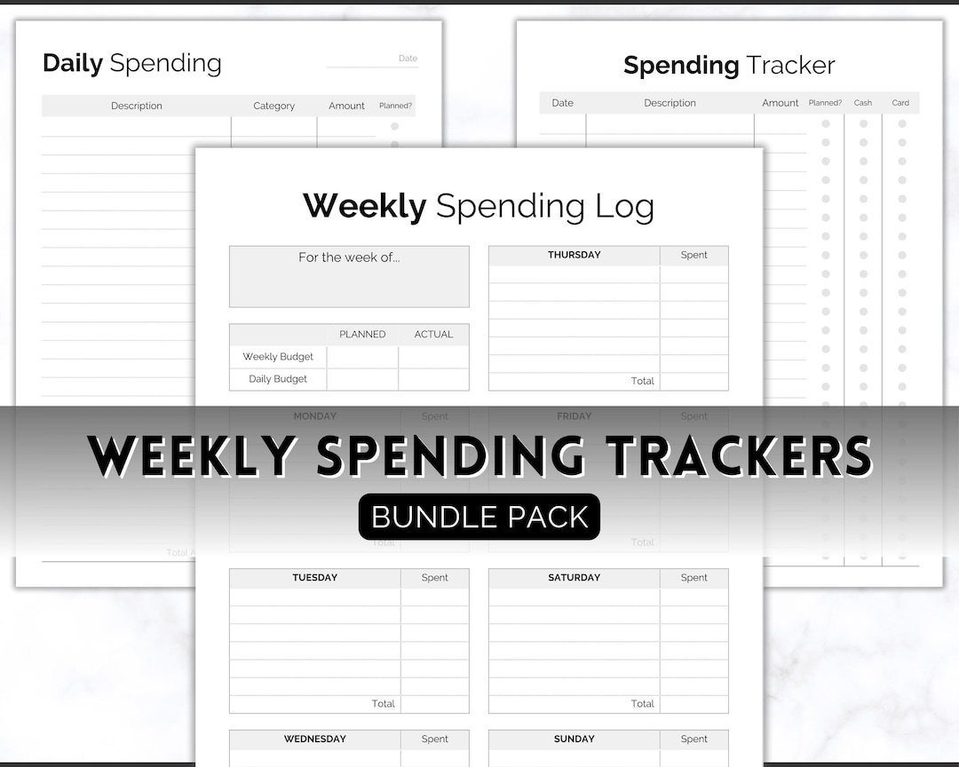 Printable Weekly Spending Trackers, Spending Log, Weekly Budget Planner ...