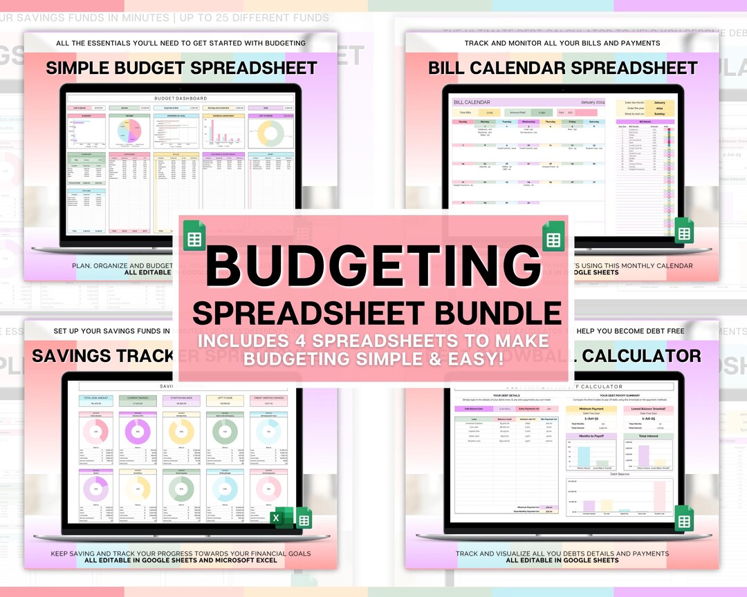 ALL IN ONE Budget Spreadsheet Bundle! Monthly Budget Planner, Debt ...