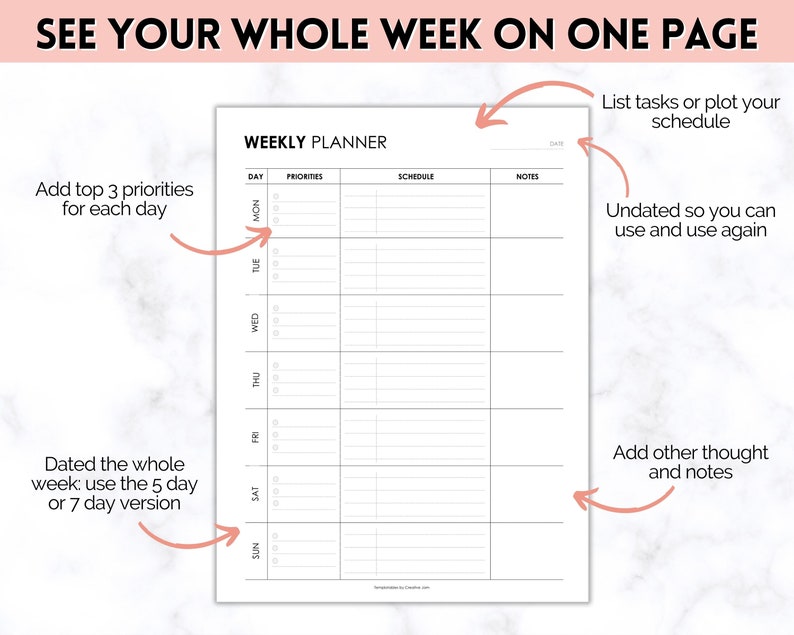 EDITABLE Weekly Planner Templates Week at a Glance Weekly - Etsy
