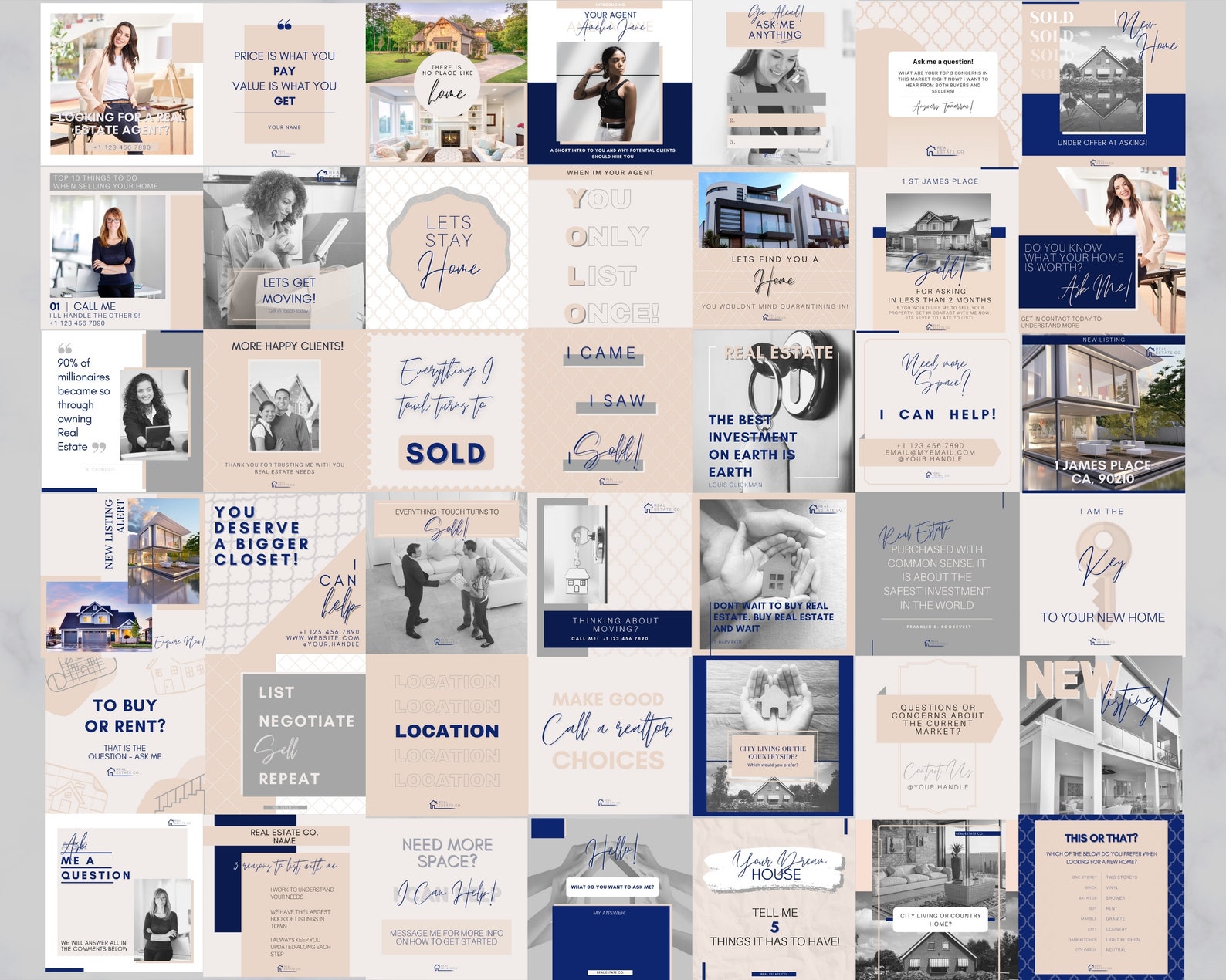 65 REAL ESTATE Instagram Post Templates. Editable Realtor | Etsy