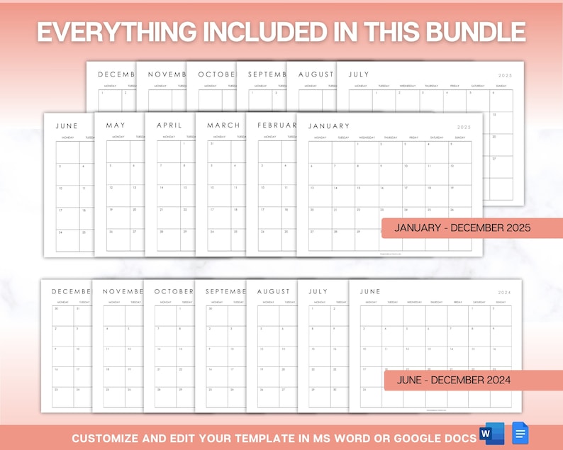 EDITABLE Monthly Calendar Template | 2024 & 2025 Included! Editable ...
