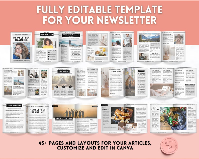 Newsletter Template 45 Editable Canva Templates Monthly - Etsy