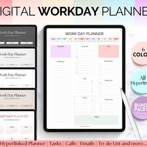 Work Planner, Digital Planner, Work Day Organizer, Daily Planner, Work ...
