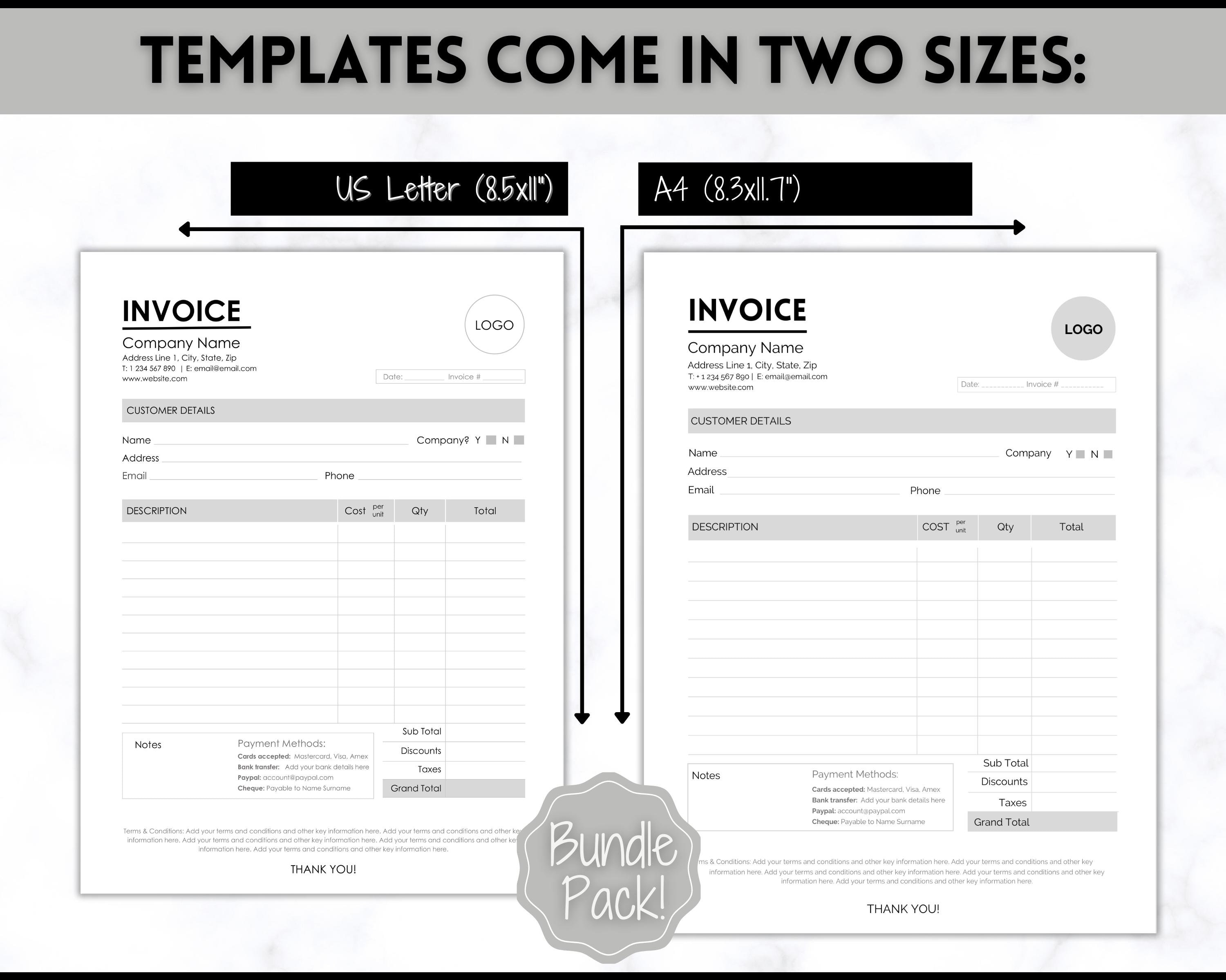 EDITABLE Invoice Template Receipt Form Small Business - Etsy UK