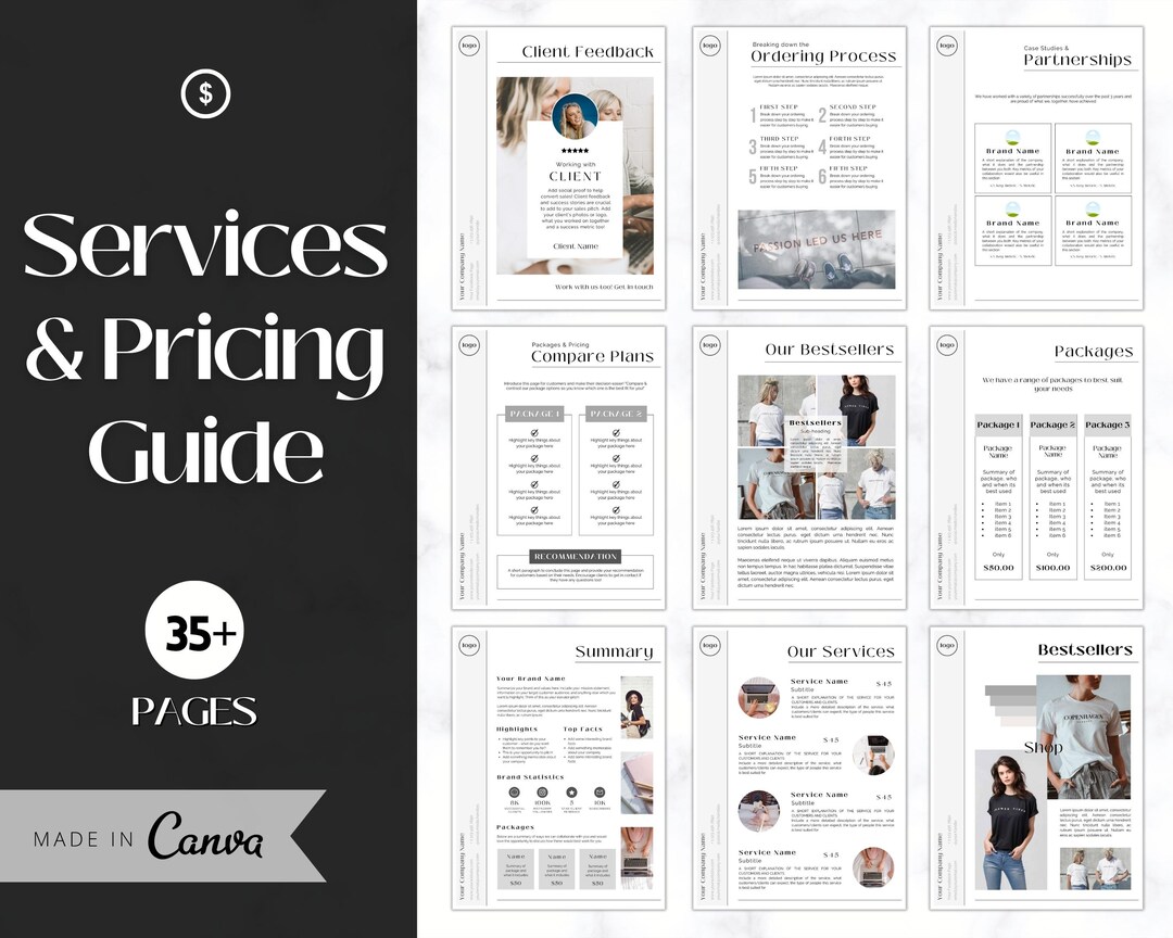 Price List Templates Editable Pricing & Services Guide, Canva Ebook ...