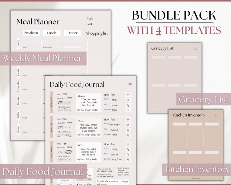 Boho Meal Planner Printable BUNDLE Weekly Food Diary Meal - Etsy