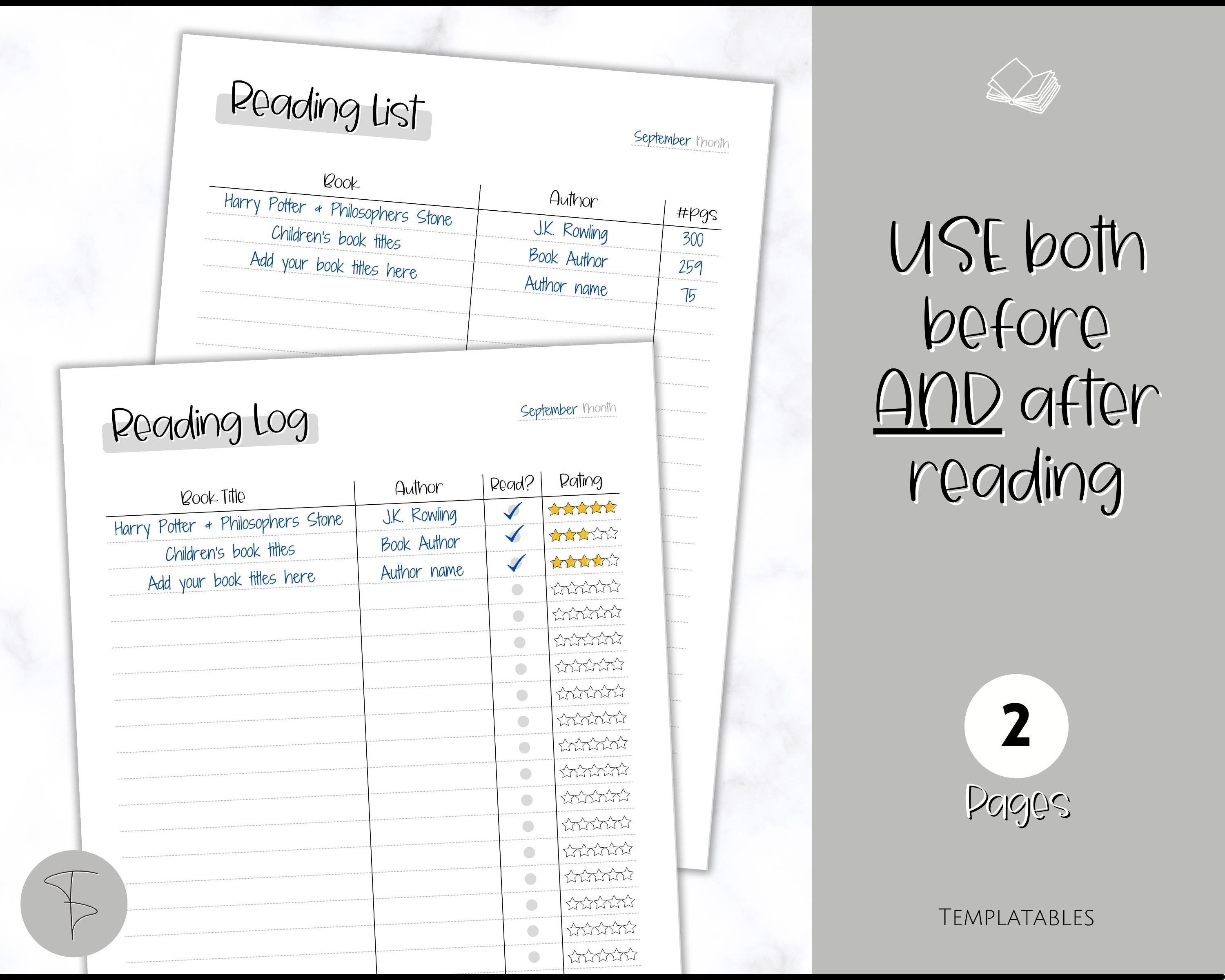 Kids Reading Log Reading List Printable Summer Reading - Etsy