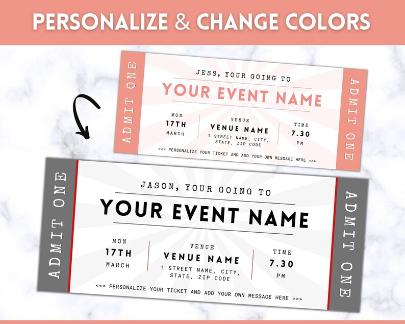 EDITABLE Event Ticket Template DIY Event Printable Surprise - Etsy