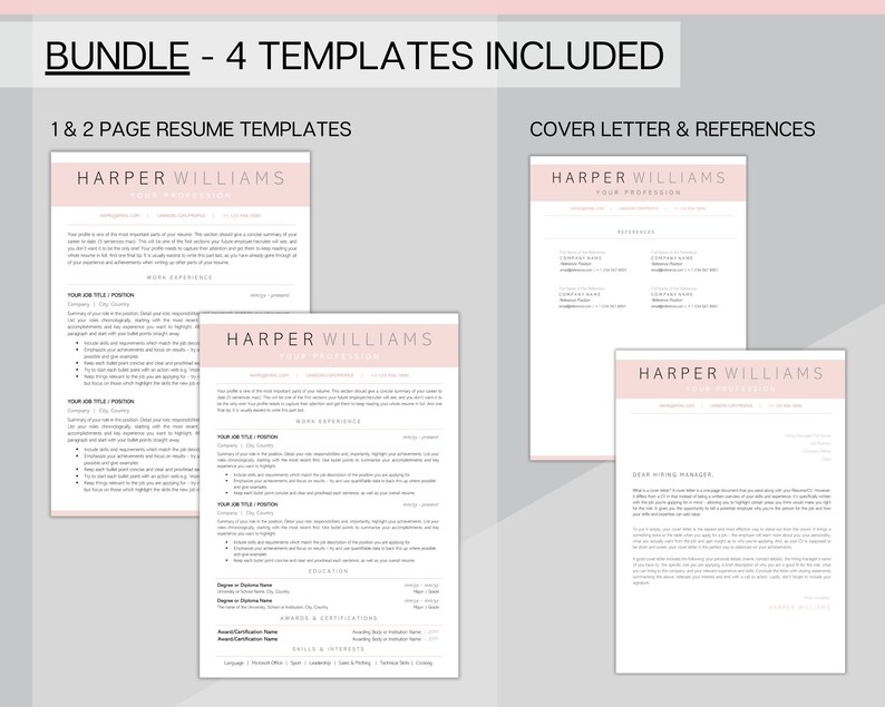 2 Page Resume Template Word. CV Template Professional CV - Etsy UK